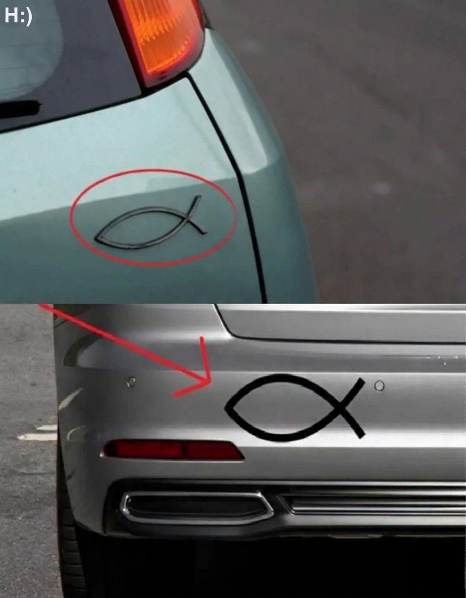 The small fish symbol on cars, often called the “Ichthys” or Jesus fish ...